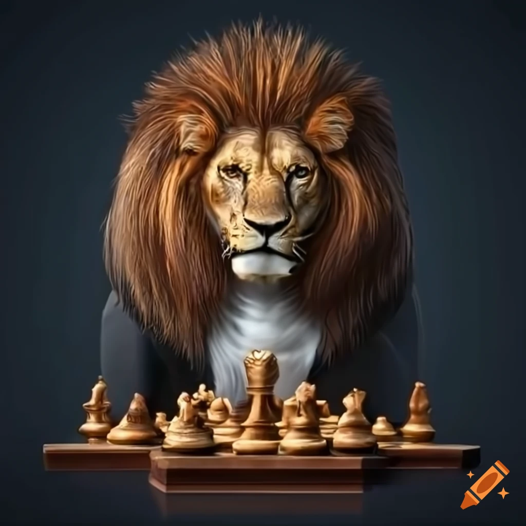 Lion in suit playing chess on Craiyon