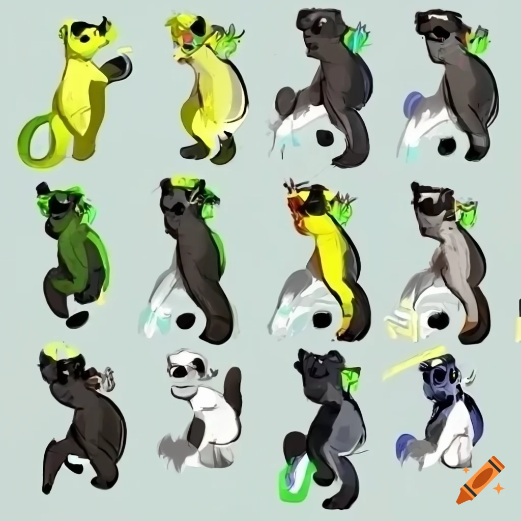 Anthro otter furry character design with black fur and neon green spots ...