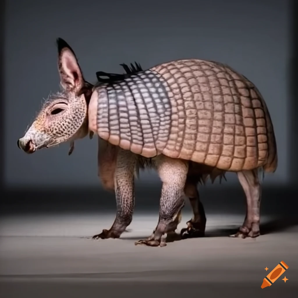 Whimsical armadillo and donkey hybrid in full view on Craiyon