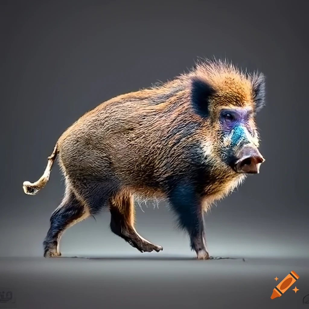 Colorful wild boar with mandrill-like colors on Craiyon