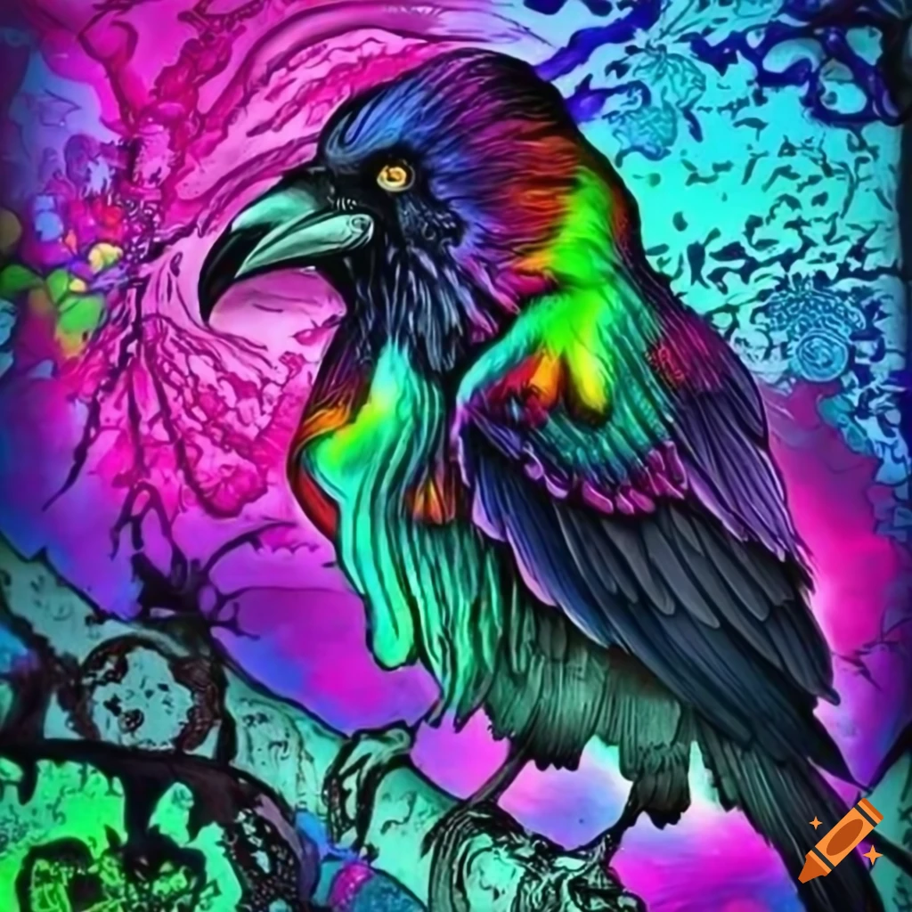 Psychedelic raven artwork on Craiyon