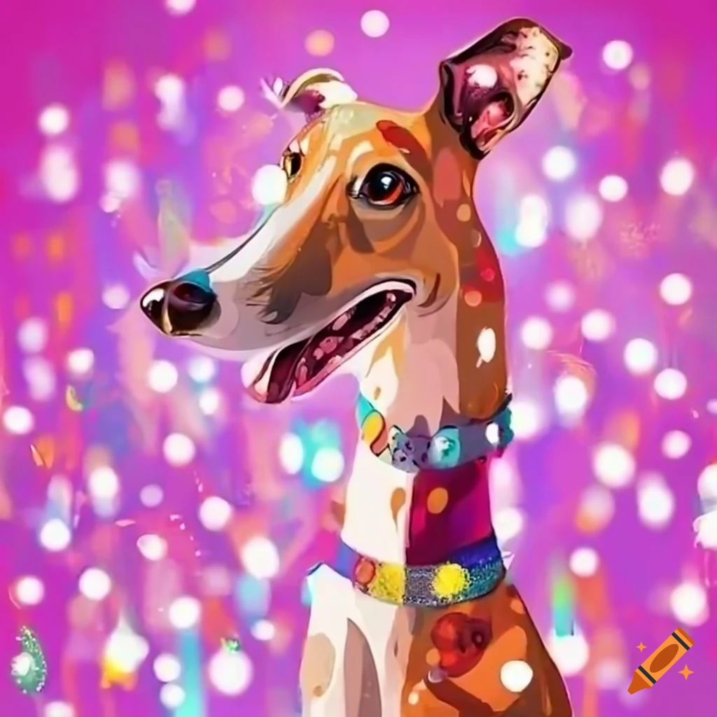 Greyhound celebrating New Year's Eve in a festive home environment on ...
