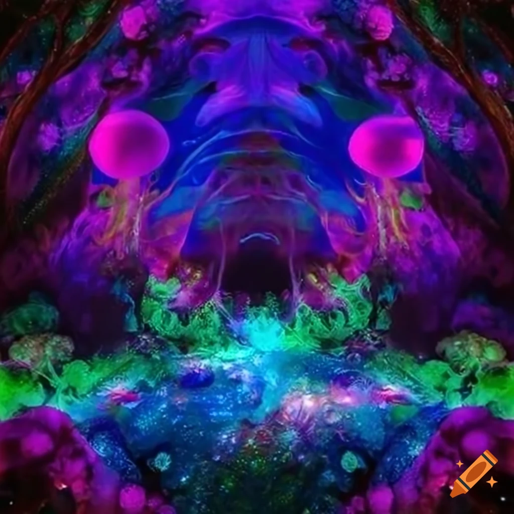 Enchanting journey through a fantastical realm with glowing rivers and ...
