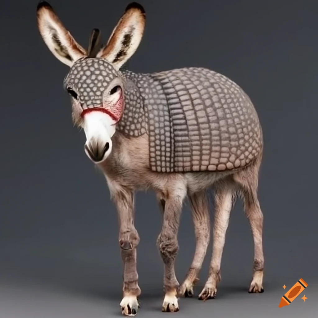 Whimsical armadillo and donkey hybrid in full view on Craiyon