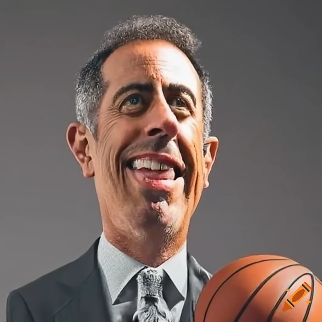 Jerry seinfeld demonstrating basketball skills at an event on Craiyon