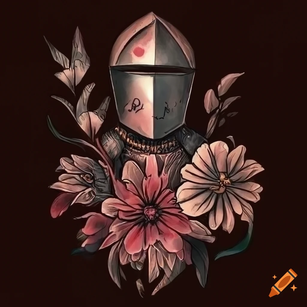 Aesthetic knight and flowers tattoo drawing design on Craiyon