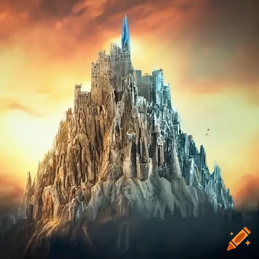 Modern white castle with a massive gemstone in the center, inspired by ...