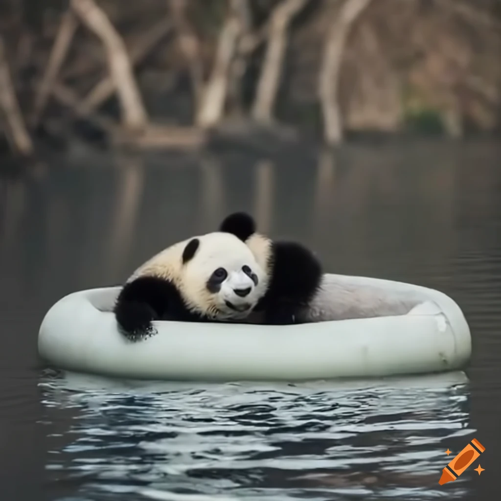 Panda bear floating on a raft on Craiyon