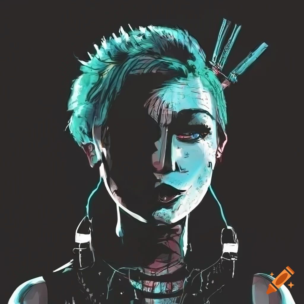 Profile of a punk girl with cybernetics depicted as a wanted poster on ...