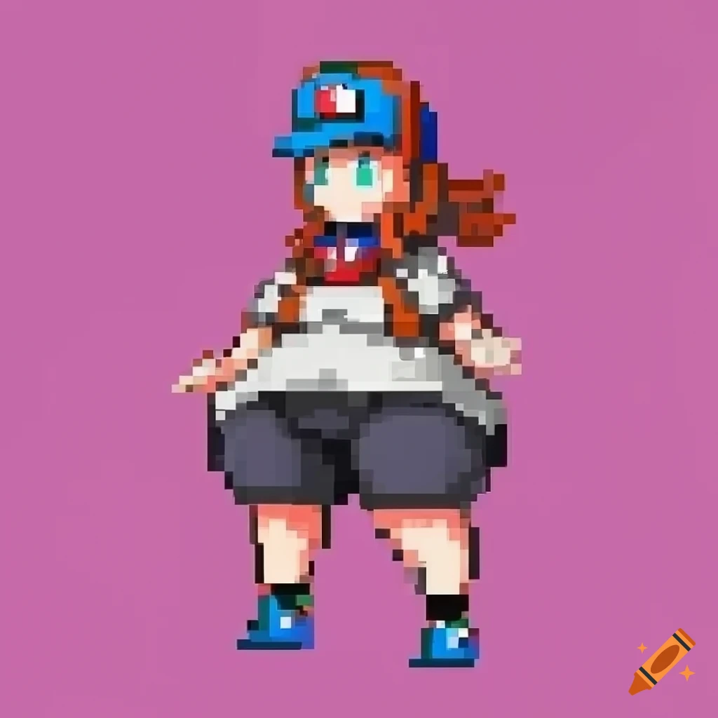 Full body pixel art of a female pokemon trainer on Craiyon