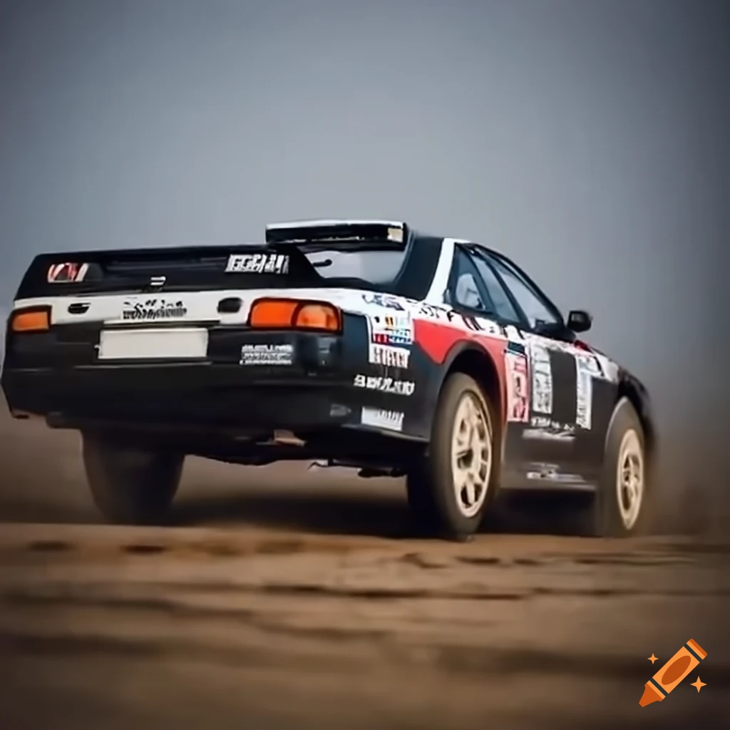 Black group b nissan skyline r32 in dirt rally race on Craiyon