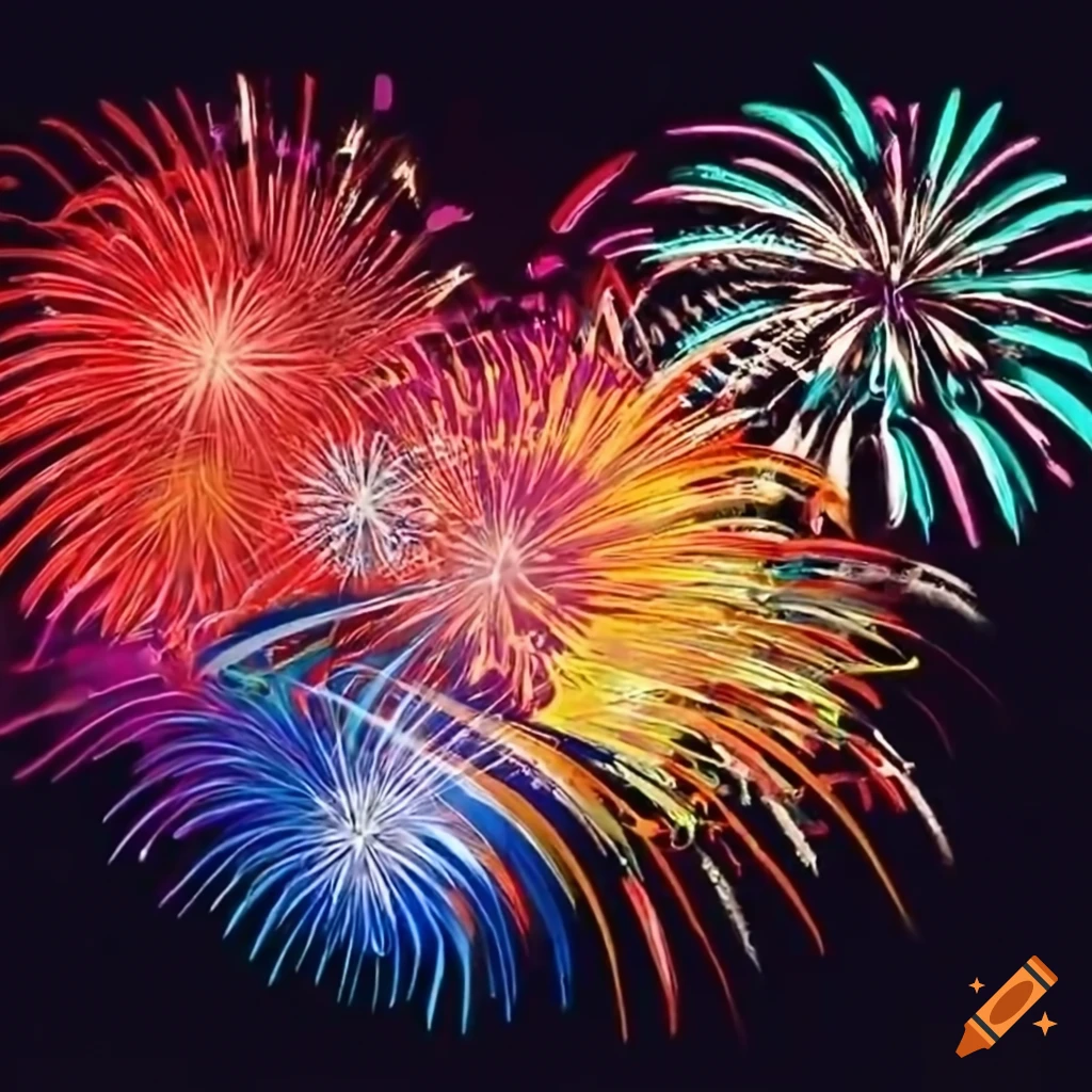 Colorful new year's firework over a city in bauhaus design on Craiyon