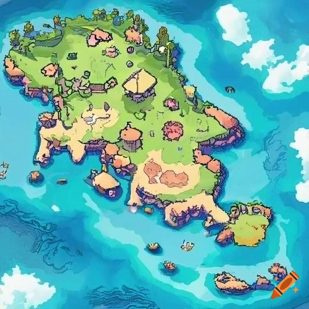 Map of the Pokemon region Lumora, inspired by Scandinavia on Craiyon
