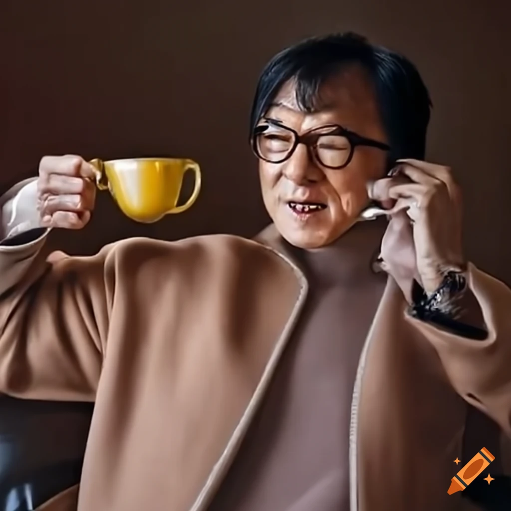 Jackie chan enjoying a cup of tea on Craiyon