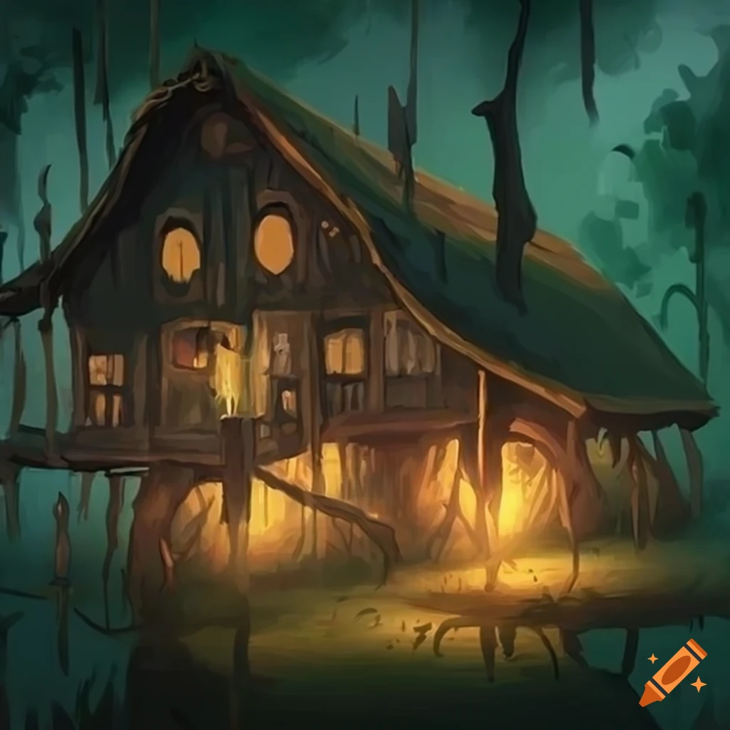 Tavern in a swamp environment at night on Craiyon