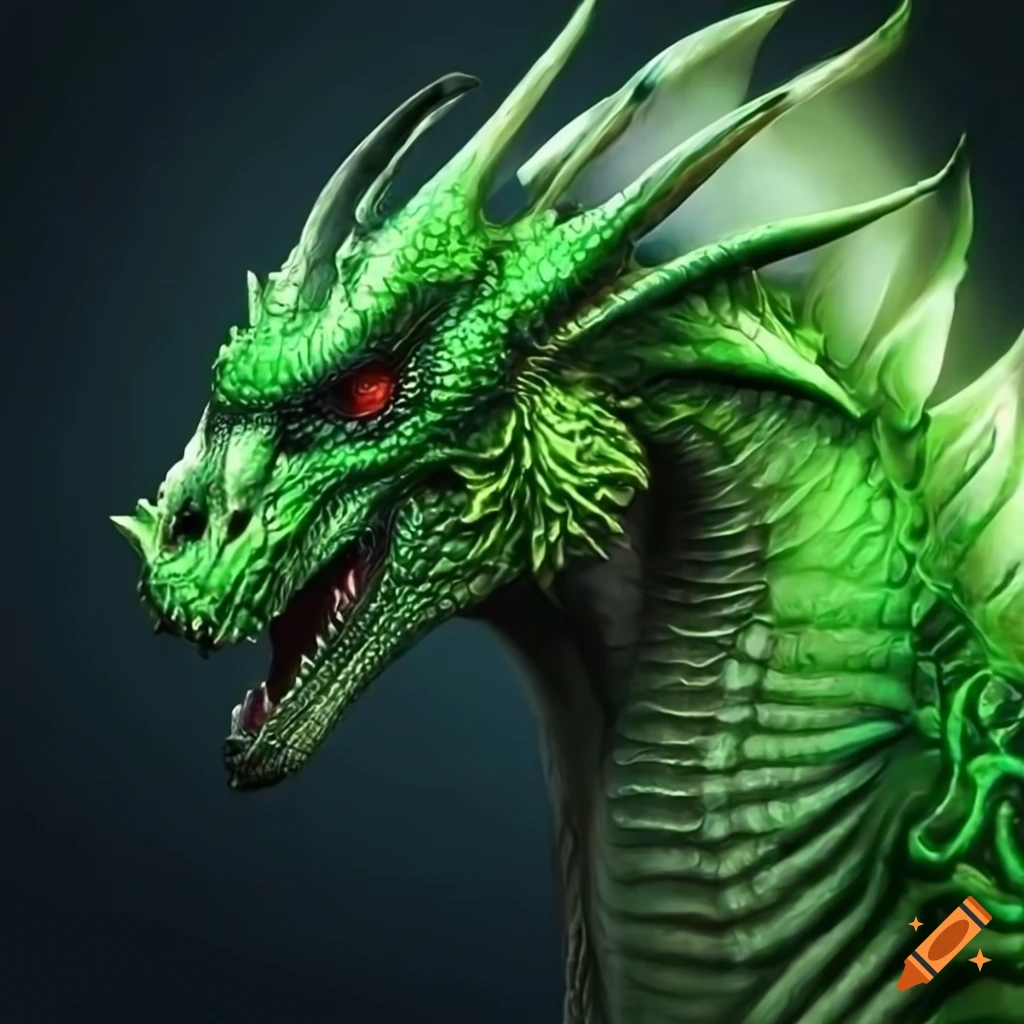 Highly detailed realistic green dragon on Craiyon