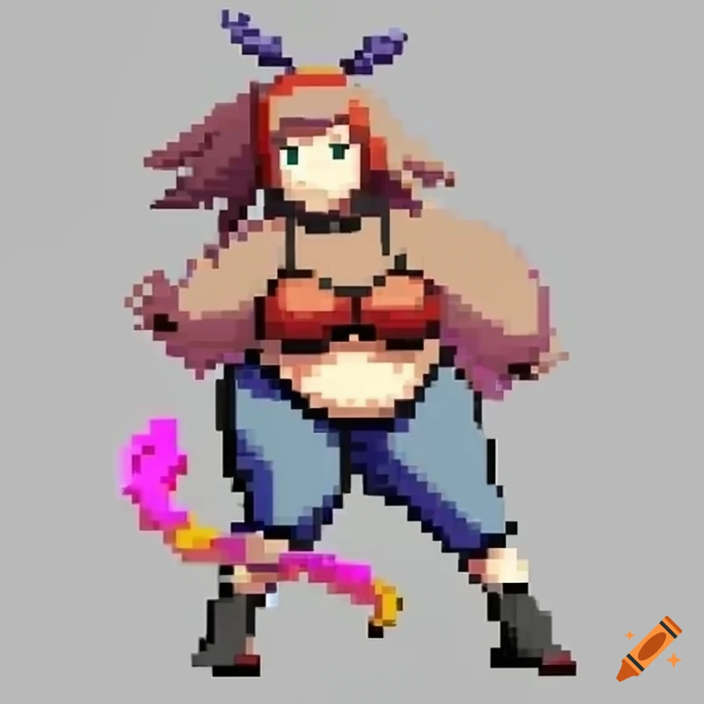 Full body pixel art of a confident female pokemon trainer on Craiyon