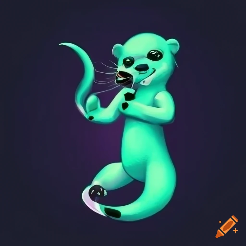 Cute and fluffy anthro otter creature with neon green spots and a long ...