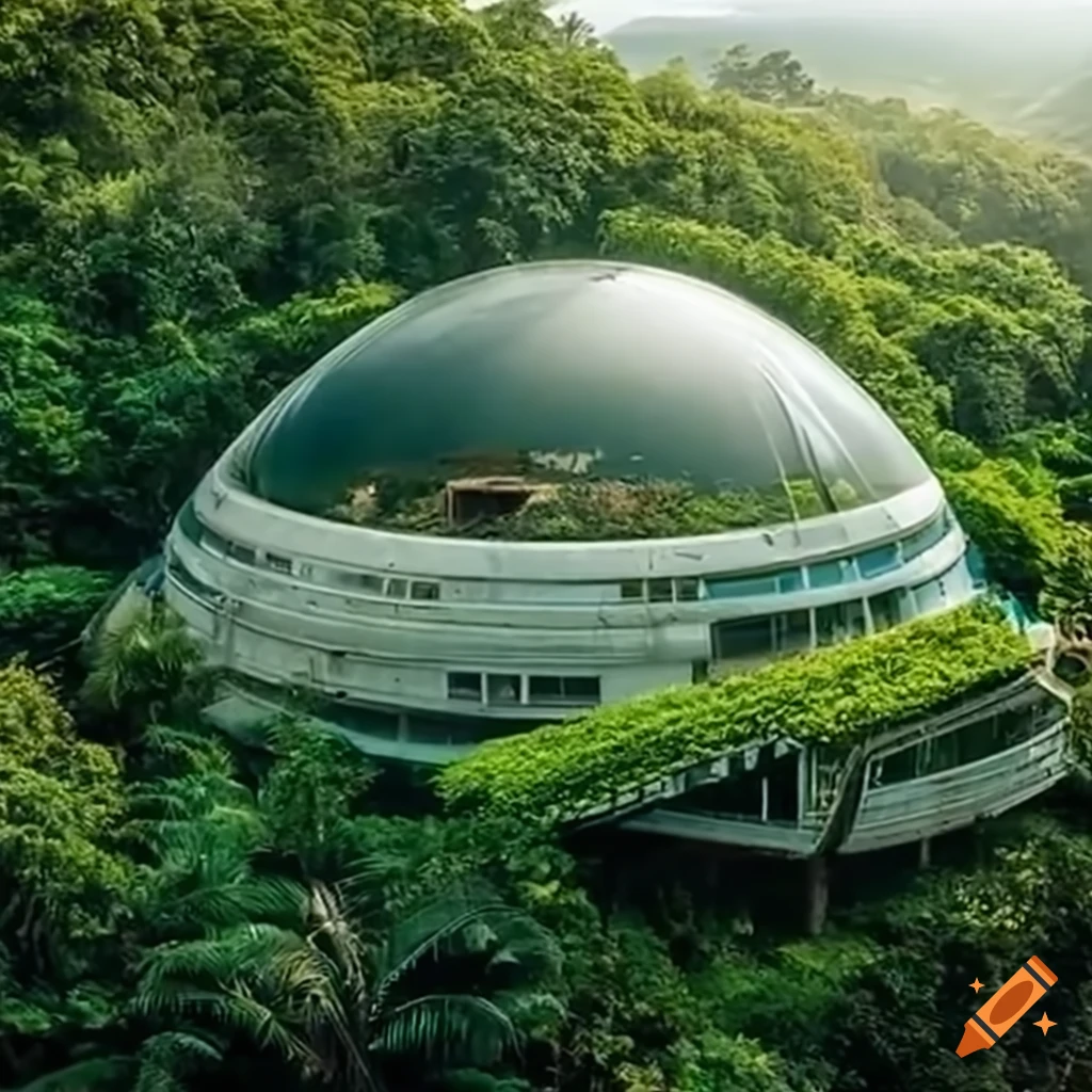 Futuristic egg-shaped house in a jungle in a sci-fi movie scene on Craiyon