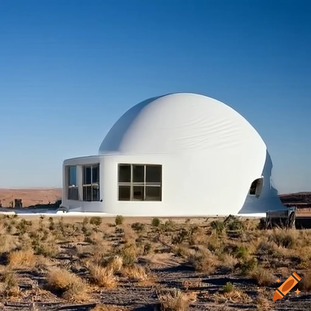 White futuristic alien house in a desert landscape on Craiyon