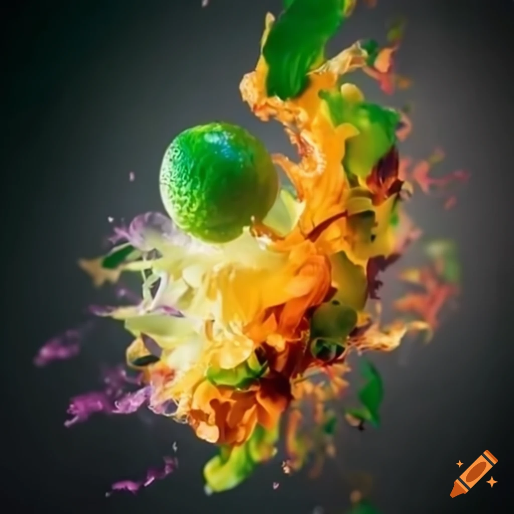 Lime wedge squeezed into a vibrant explosion of petals on Craiyon