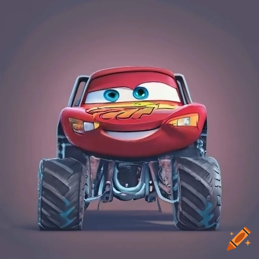 Disney's lightning mcqueen as a monster truck in a unique drawn style ...