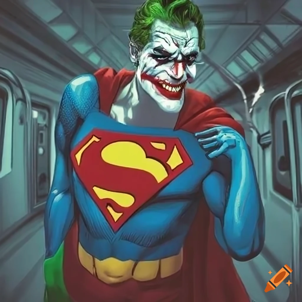 Superman and joker in a subway on Craiyon
