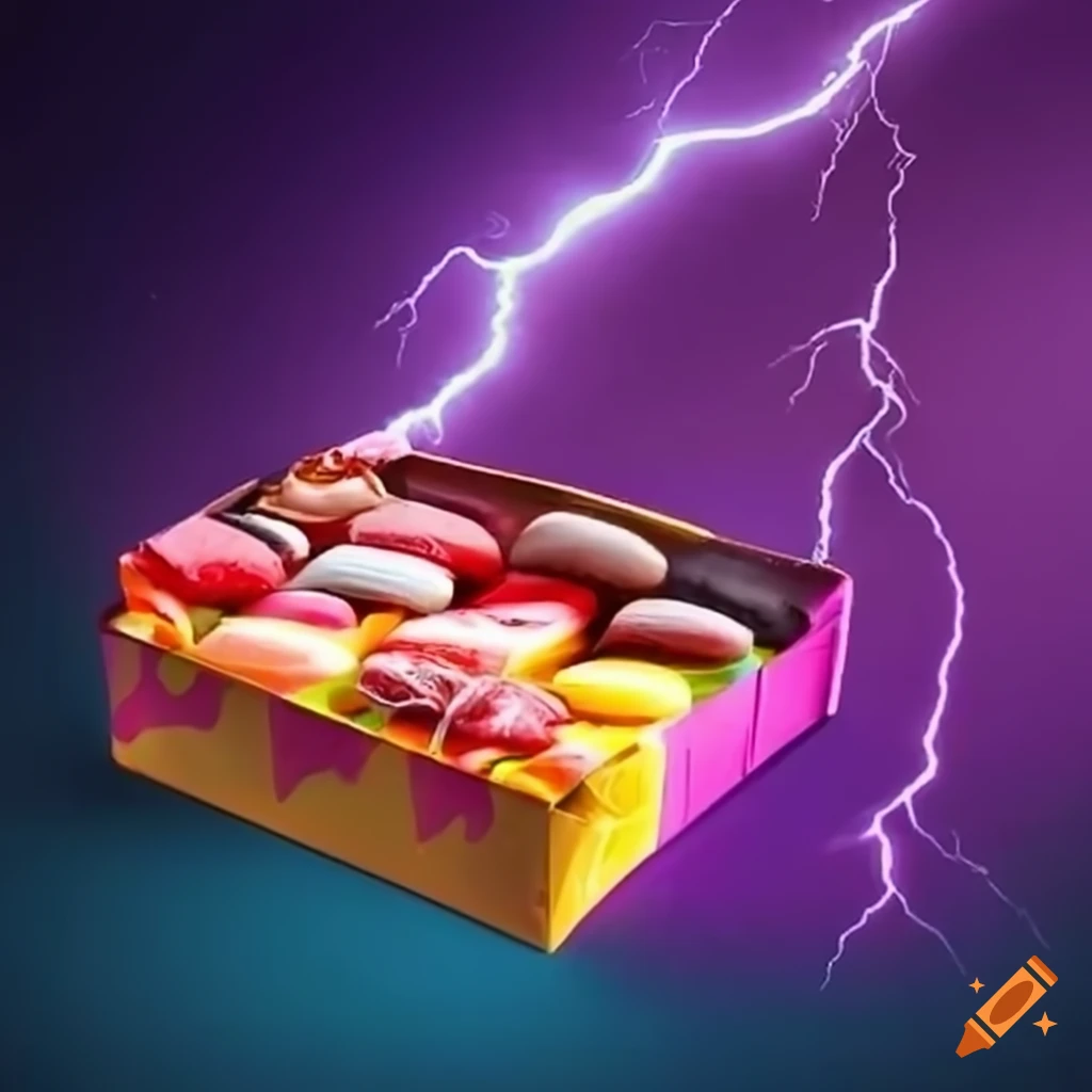 Box of candy struck by lightning on Craiyon