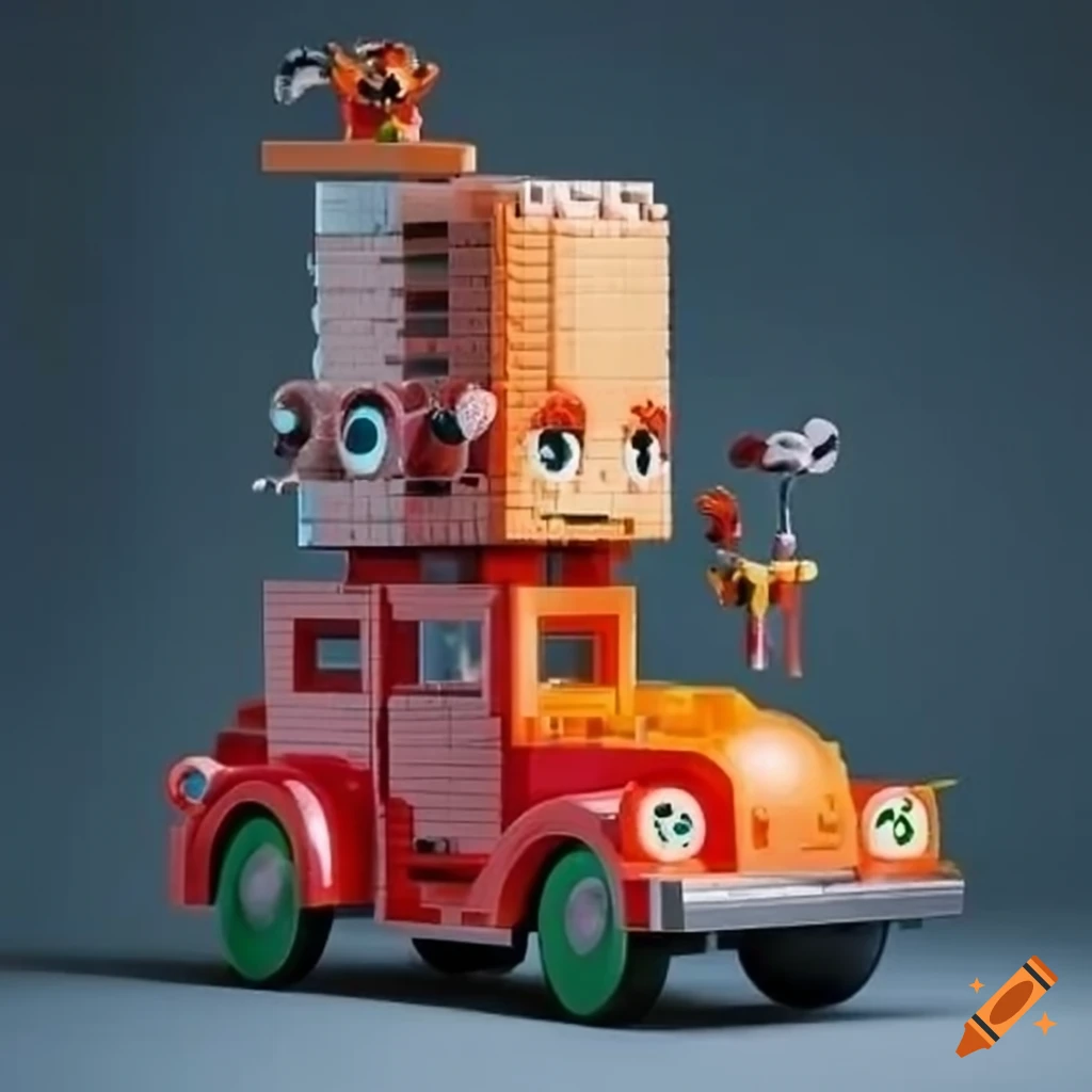 Surreal and strange toys including cars, dolls, legos, glowing glass ...