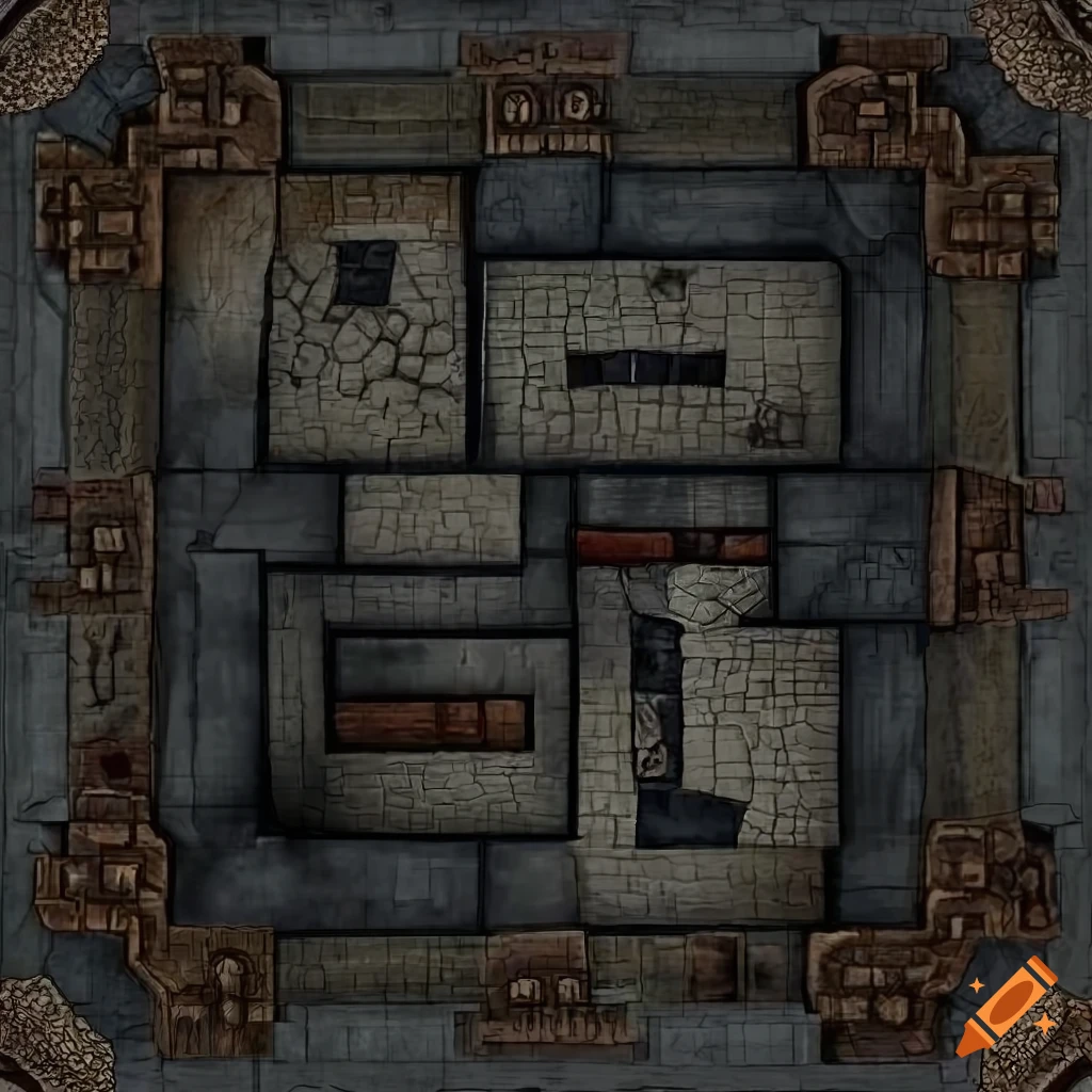 Dark fantasy tunnel board game map tile with stoned walls and passages ...