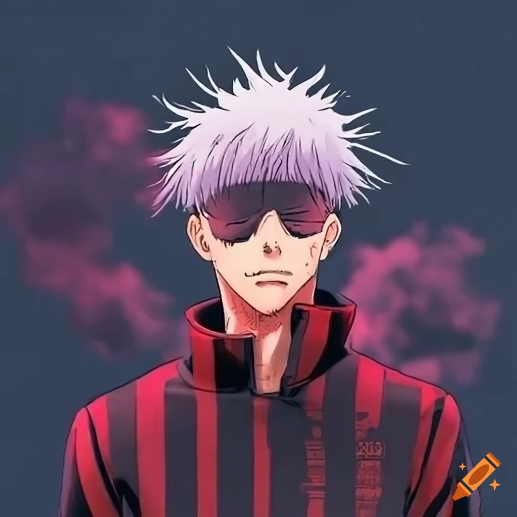 Gojo Satoru wearing an AC Milan shirt surrounded by smoke on Craiyon