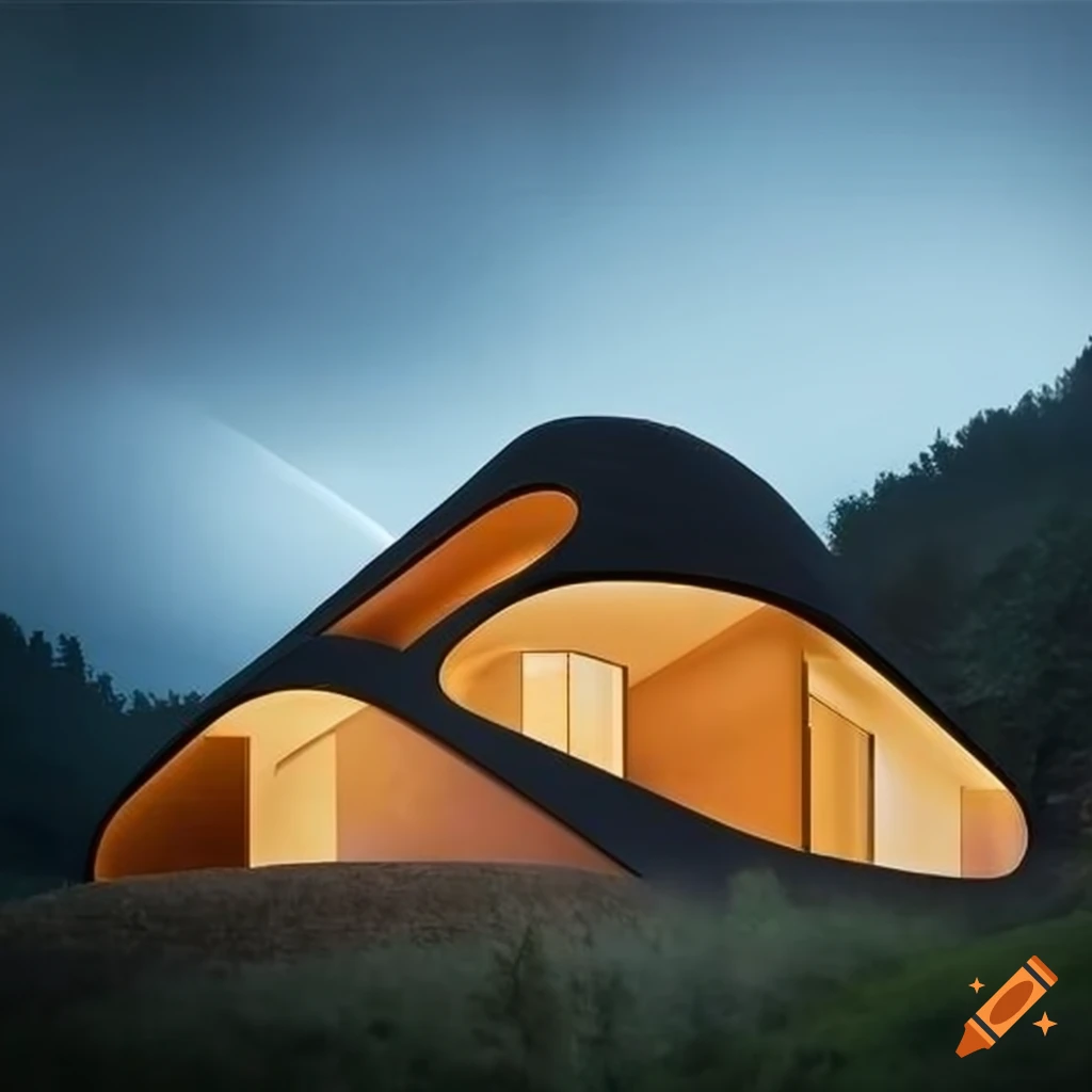 Modern domed mound house built into hillside on Craiyon