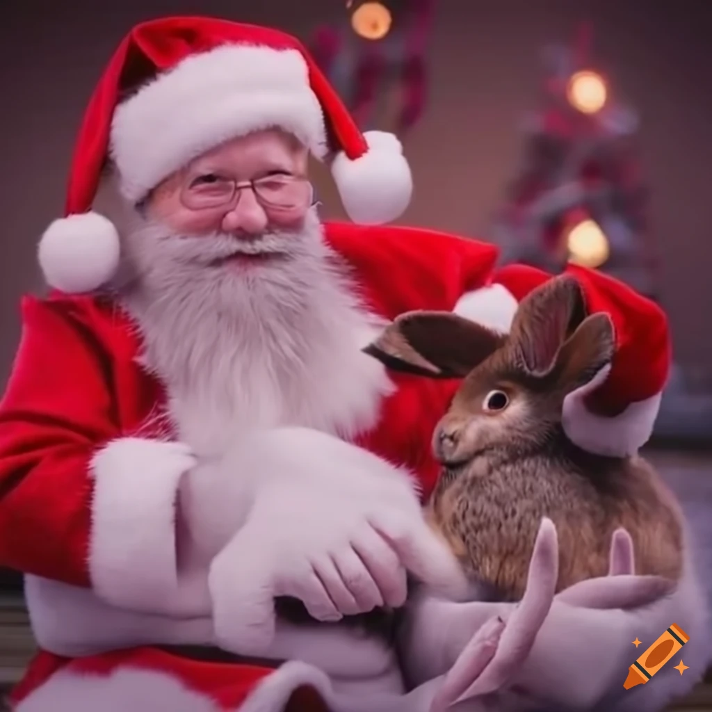 Rabbit visiting santa at the north pole for a tour on Craiyon