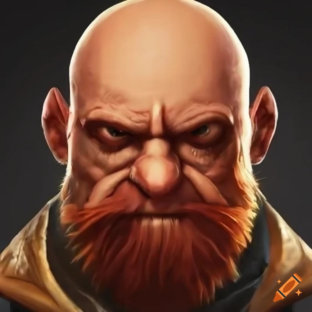 Dwarf character with bald head and orange beard for video game on Craiyon