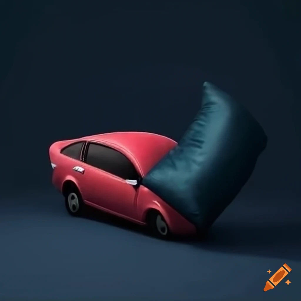 Car falling onto a pillow on Craiyon