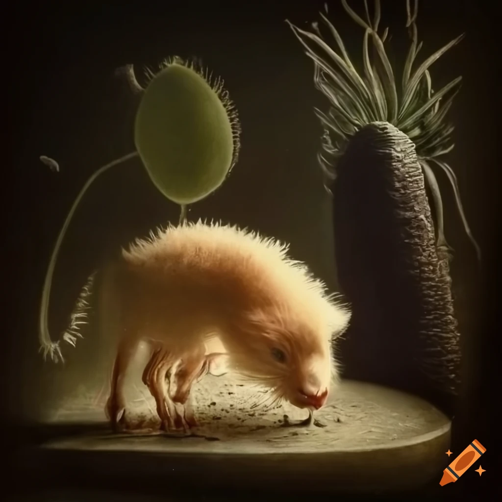 Garden with mutated animals and plants in bio art photography on Craiyon