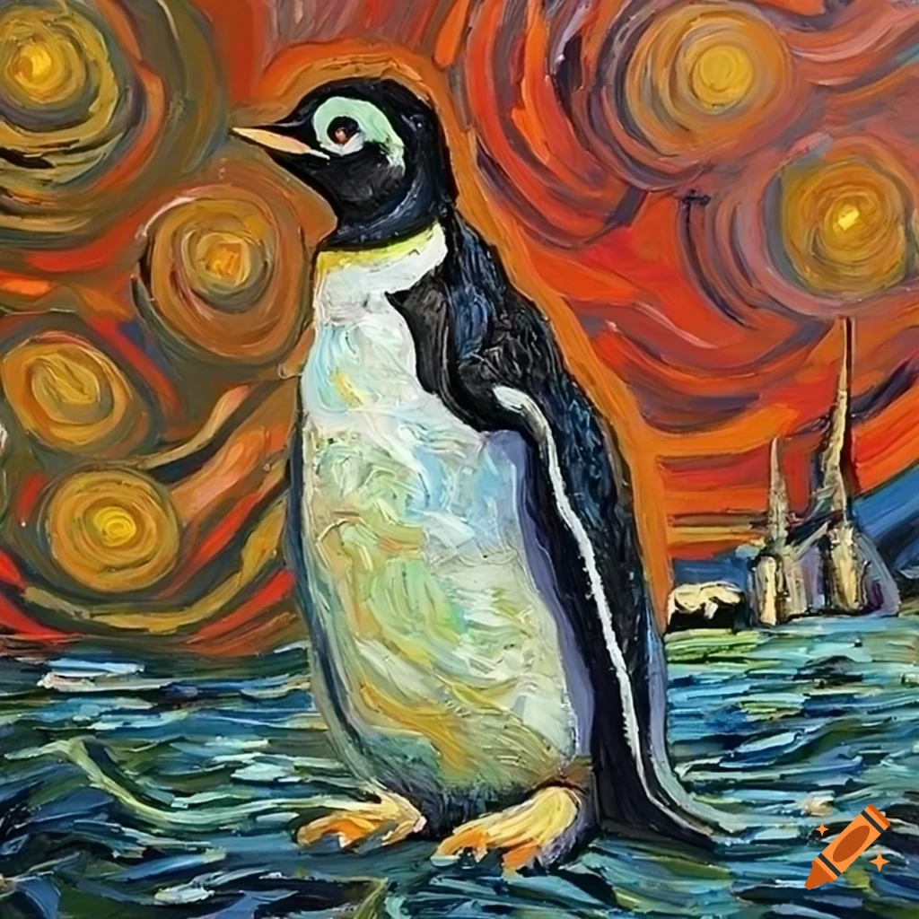 Penguin painting in van gogh style on Craiyon