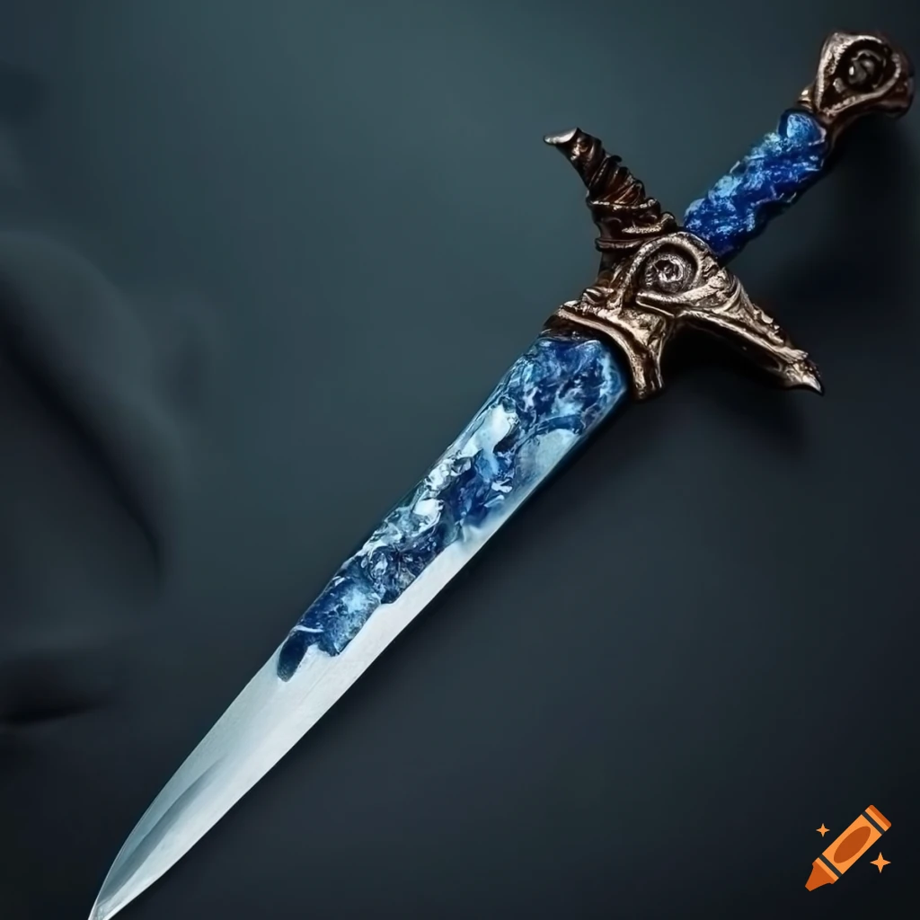 Obsidian blade dagger with dark blue crystal on the hilt on Craiyon