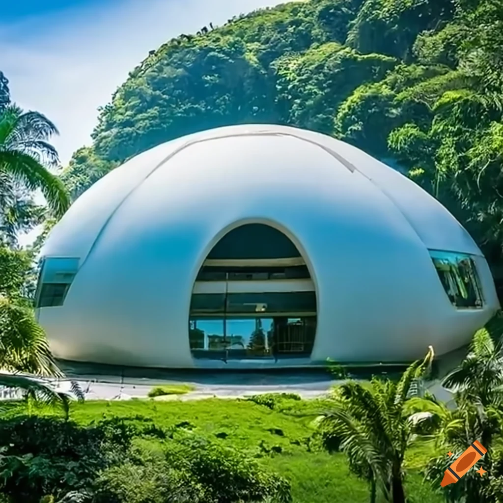 Futuristic giant egg-shaped house in a jungle in a sci-fi setting on ...