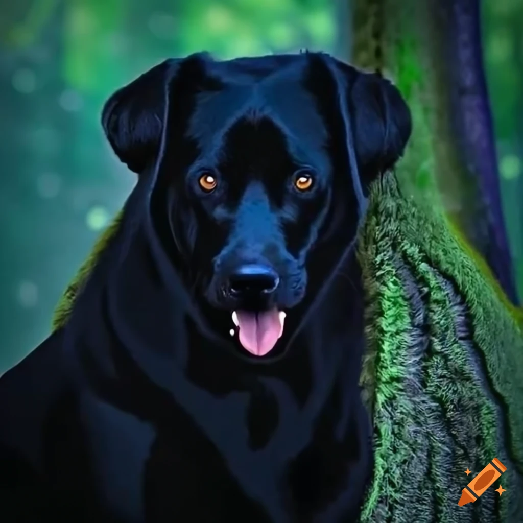 Majestic black labrador retriever in moonlit forest on Craiyon