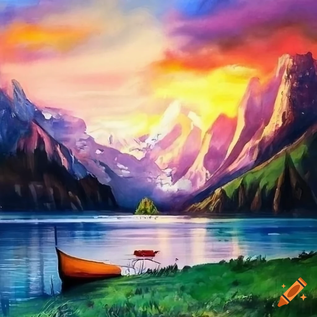 Semi realistic watercolor painting of the beauty of switzerland ...