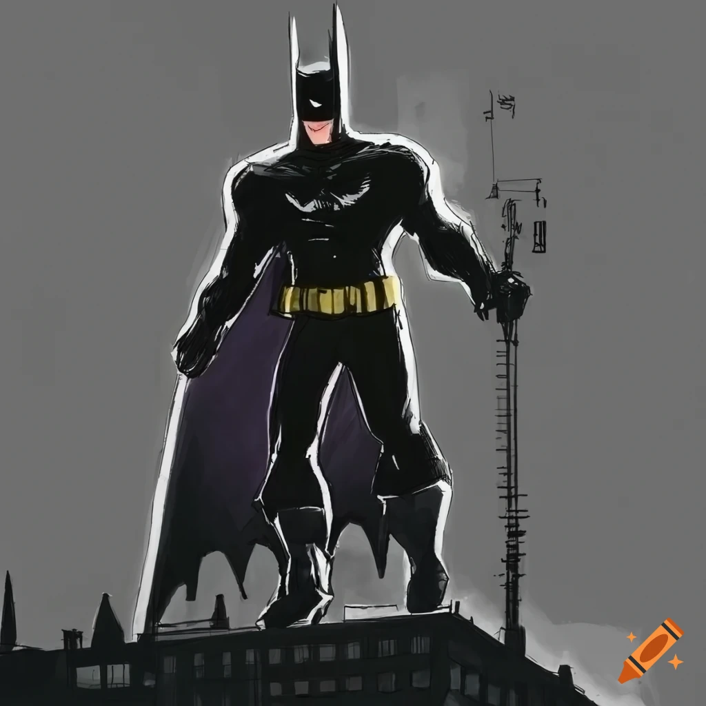 Batman standing on a skyscraper with gotham city in the background on ...