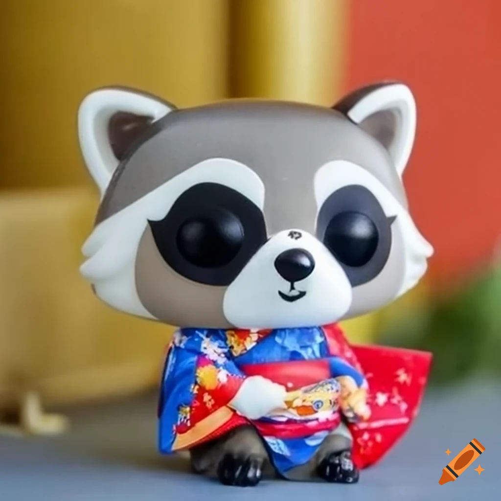 Kawaii raccoon wearing a kimono in funko pop style on Craiyon