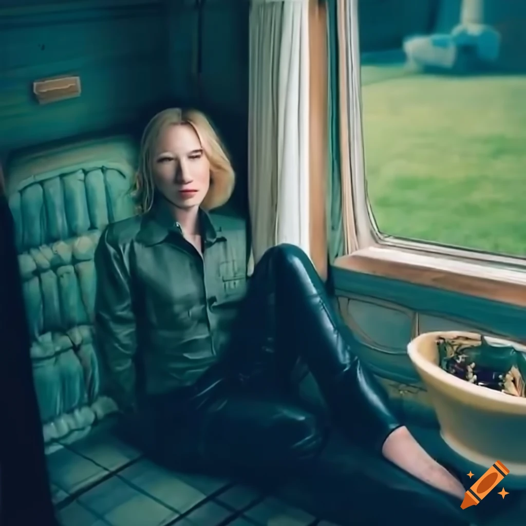 Cate blanchett lookalike in country plaid shirt and black leather ...