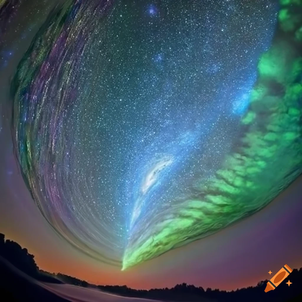 Alien planet transitioning from day to night with shooting stars in the ...