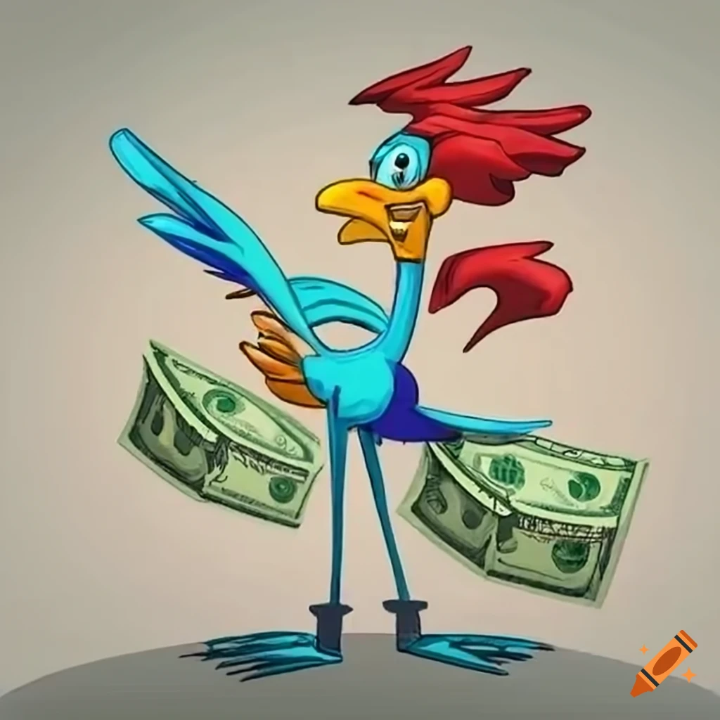 American road runner cartoon with cash dollars on Craiyon