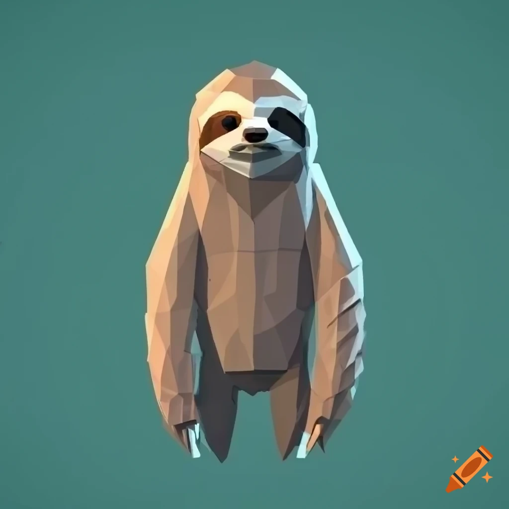 Front and back view of a 2d low poly sloth character on Craiyon