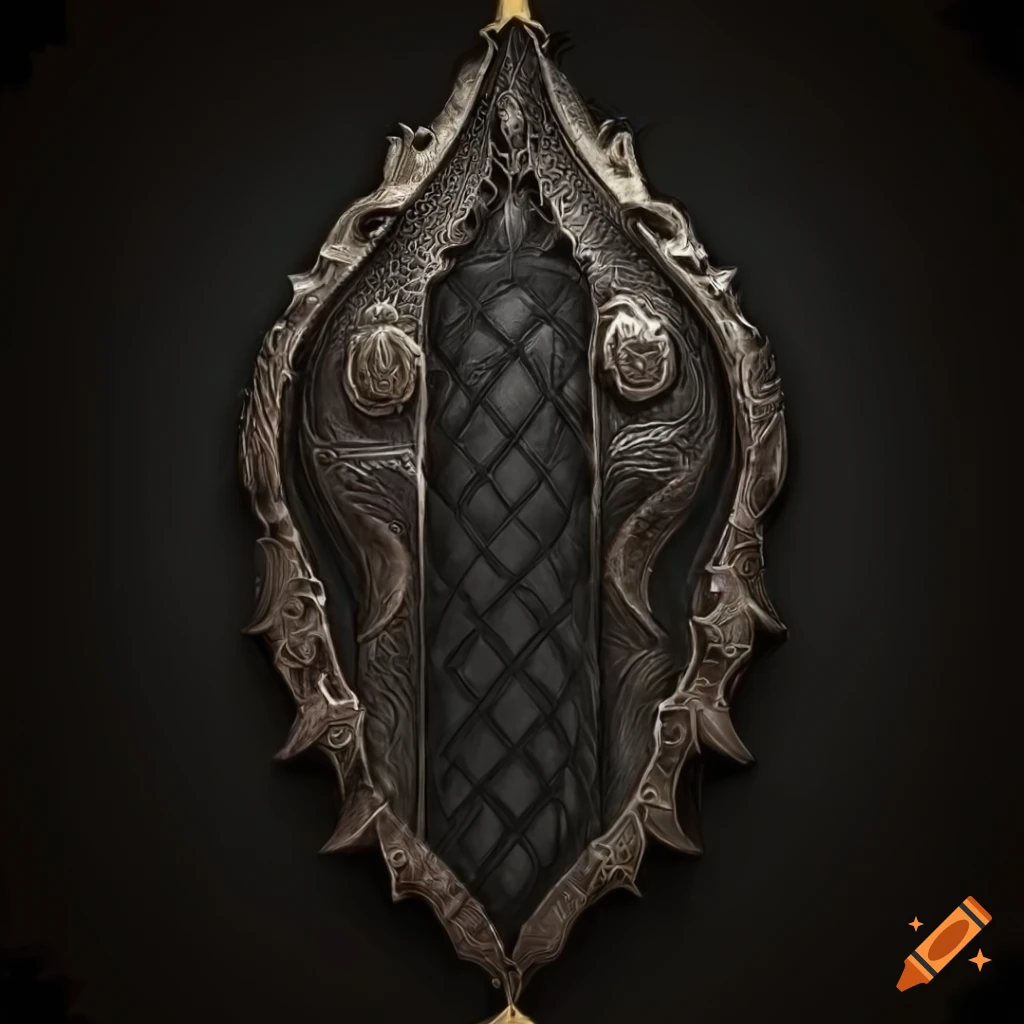 High fantasy emblem with black leather and scales in concept art on Craiyon