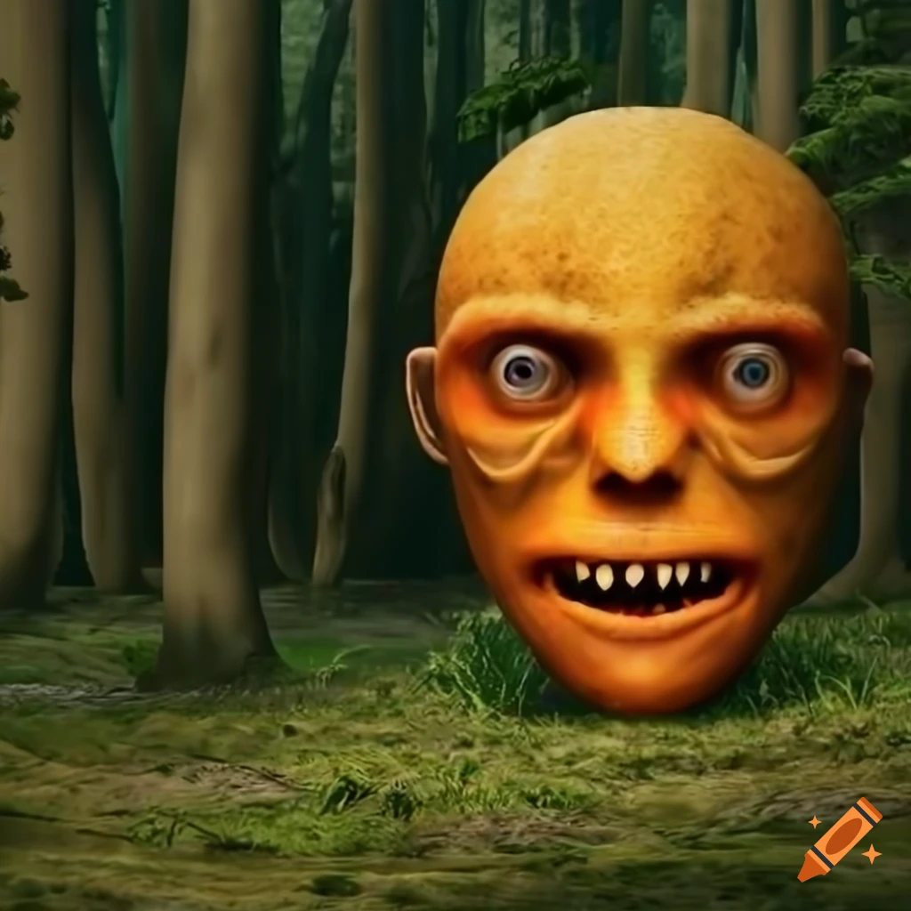 3d image of an orange fruit tree monster with a lemon human face in a ...