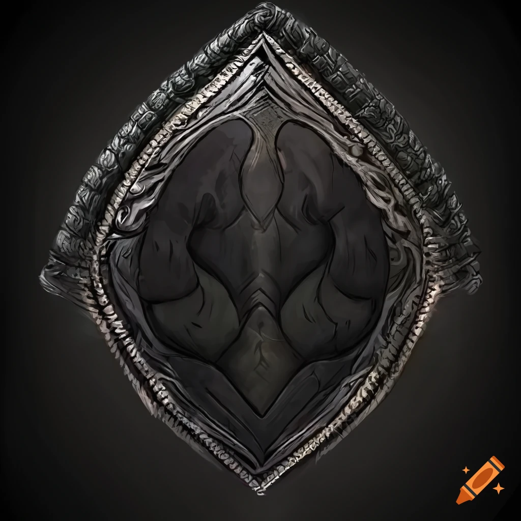 High fantasy emblem with black leather and scales in concept art on Craiyon